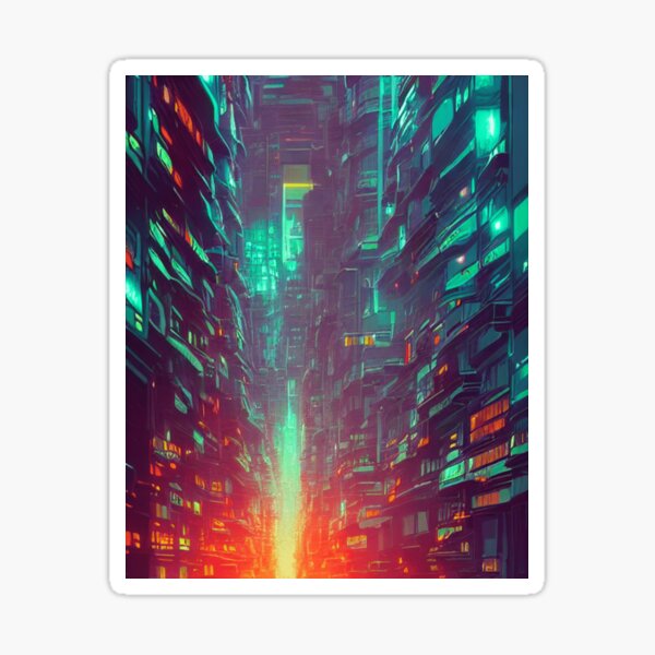"Midnight Sky Futuristic City Lights - Colorful Metropolitan" Sticker ...