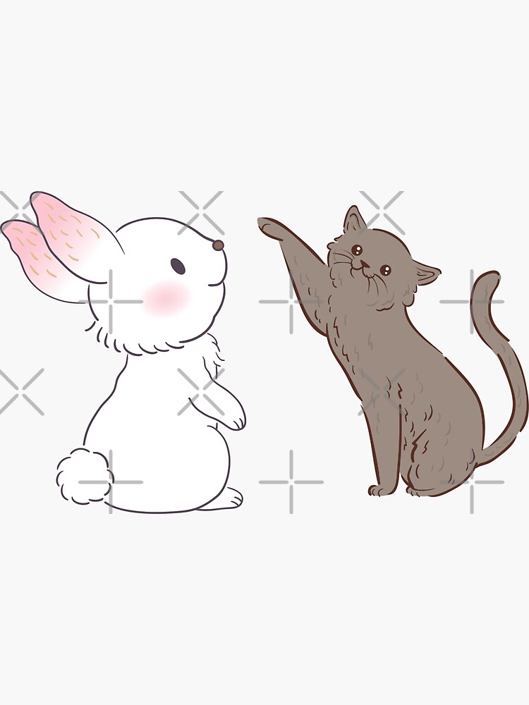 "Rabbit and cat talk " Sticker for Sale by CorneliusDesign | Redbubble