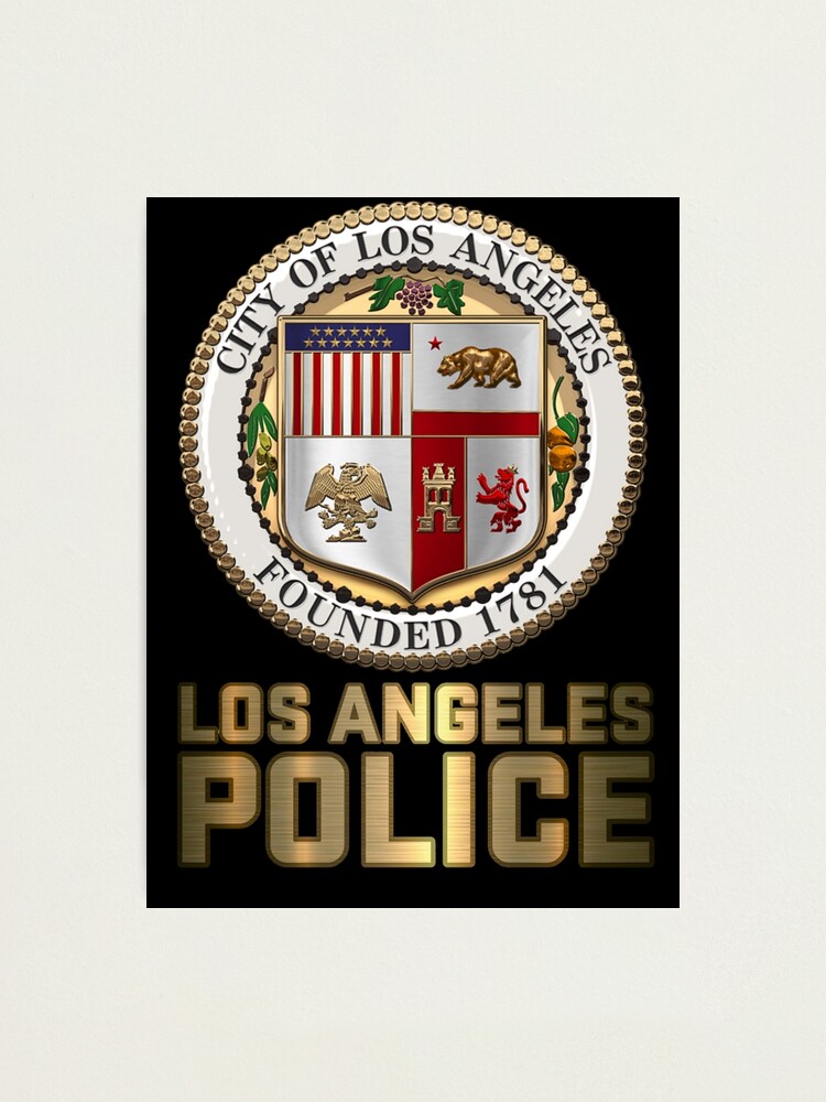 Lámina fotográfica «LOGOTIPO DORADO 3D DEL DEPARTAMENTO DE POLICÍA DE LAPD LOS ÁNGELES» de ...