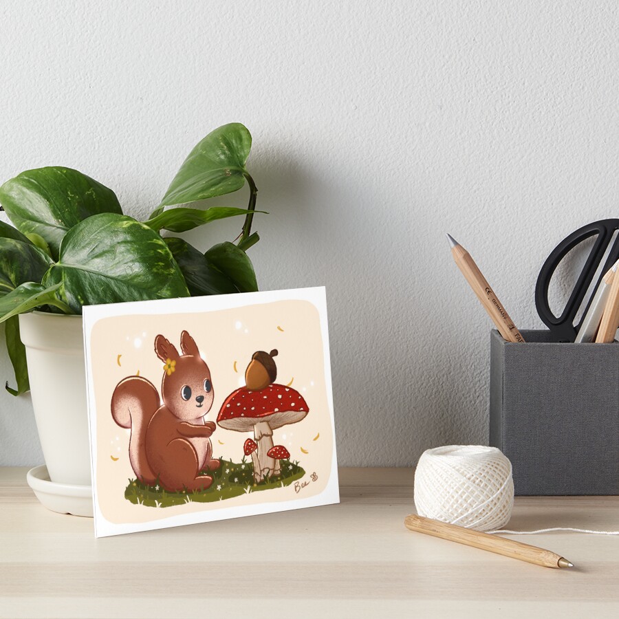 "Cute Cozy Squirrel & Mushroom Illustration" Art Board Print for Sale ...