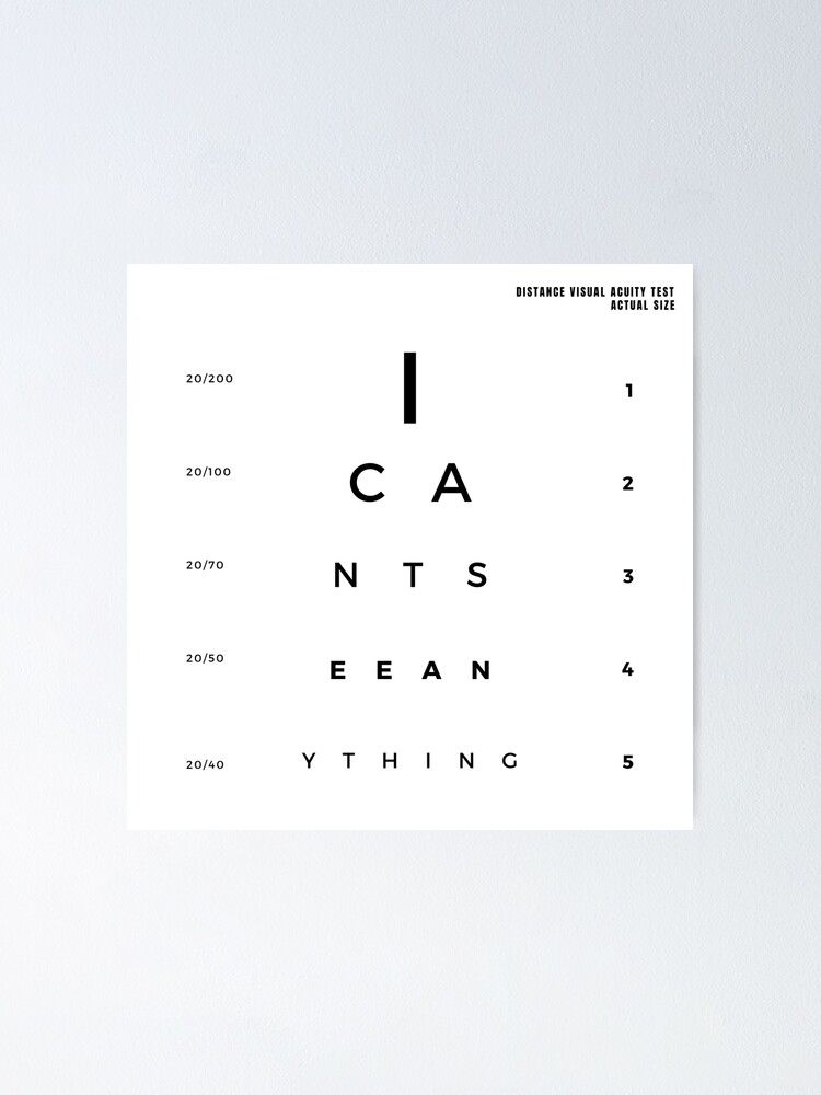 "I Can't See Anything Funny Snellen Eye Test Chart" Poster for Sale by ...