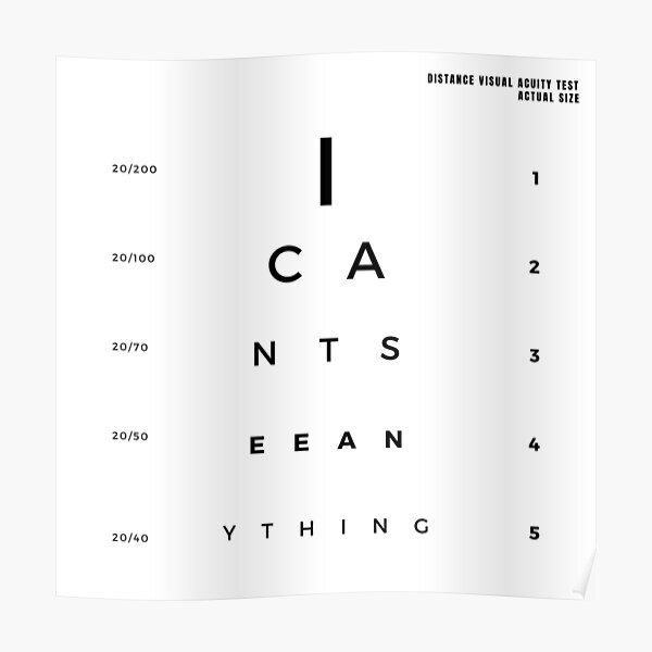 "I Can't See Anything Funny Snellen Eye Test Chart" Poster for Sale by ...