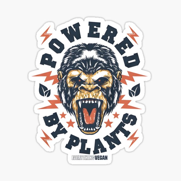 "" Powered By Plants Gorilla"" Sticker for Sale by ArtiolaAsani | Redbubble