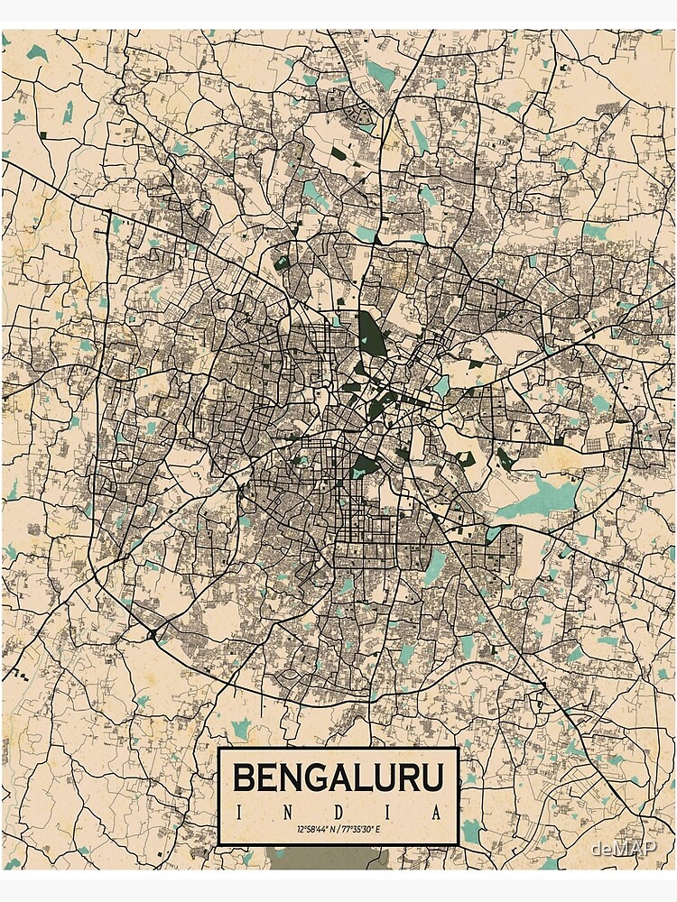 "Bengaluru City Map of India - Vintage" Art Board Print for Sale by ...