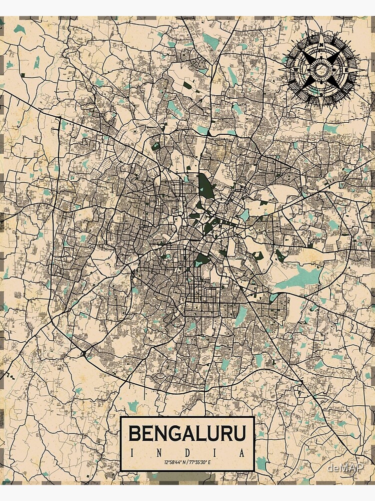 "Bengaluru City Map of India - Vintage" Poster for Sale by deMAP ...