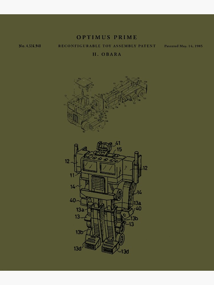"Optimus Prime Patent Drawing Blueprint Design" Poster for Sale by ...
