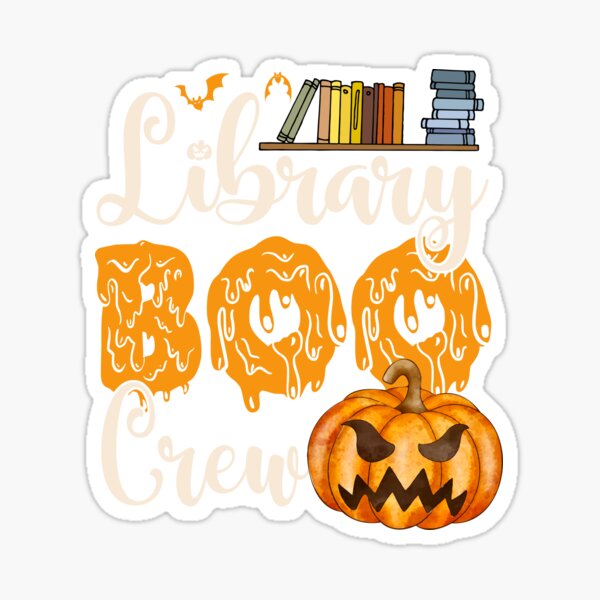 "Funny Retro Pumpkin Halloween Library Boo Crew" Sticker for Sale by ...