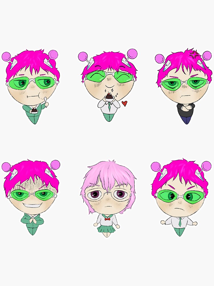 "Saiki k chibi expressions" Sticker for Sale by StreamyTarot | Redbubble