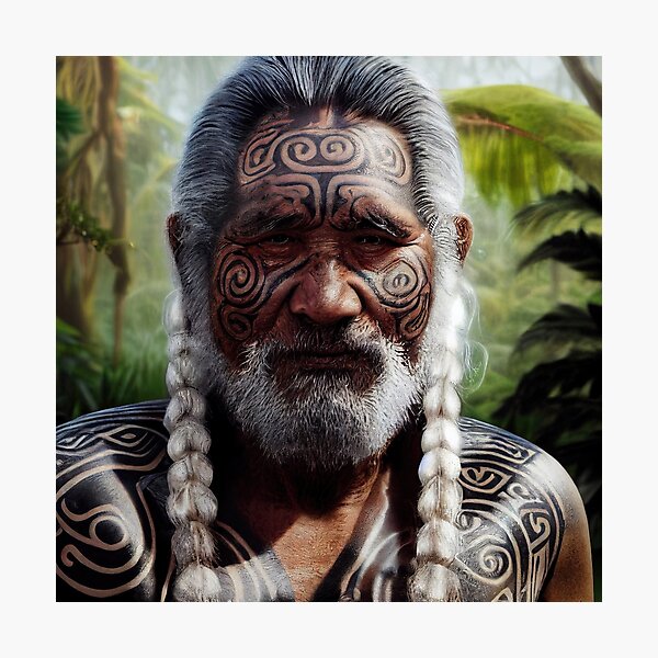 "Old Maori Man With Traditional Maori Tattoos Digital Artwork Painting ...