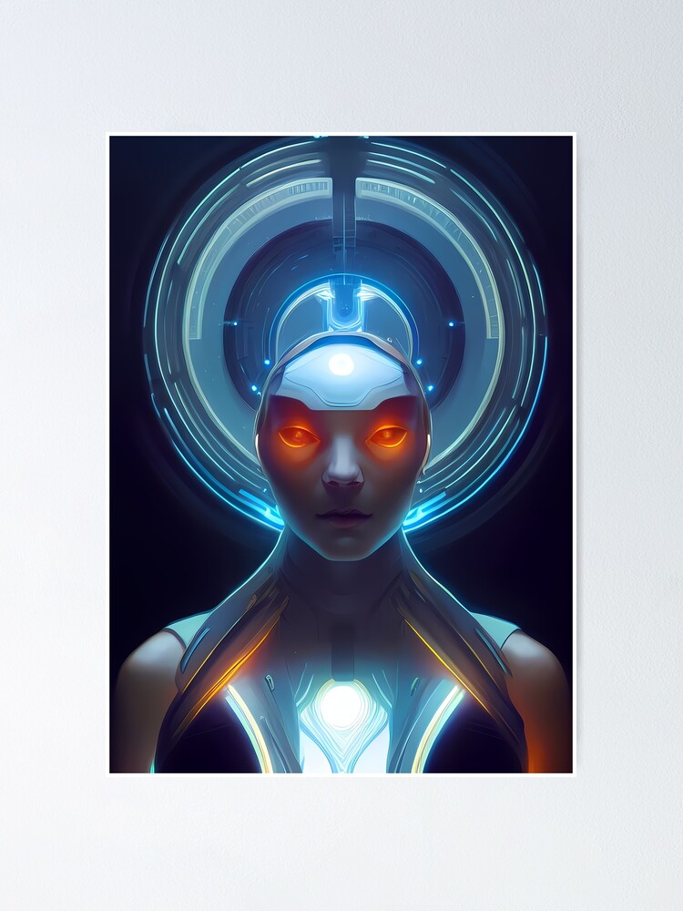 "Cyborg-Roboter-Frauen-Porträt-Sci-Fi, digitaler Neonmalerei-Cyberpunk ...