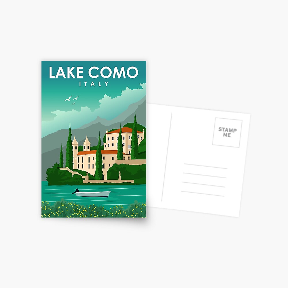 "Lake Como Italy Vintage Minimal Retro Travel Poster" Postcard for Sale ...