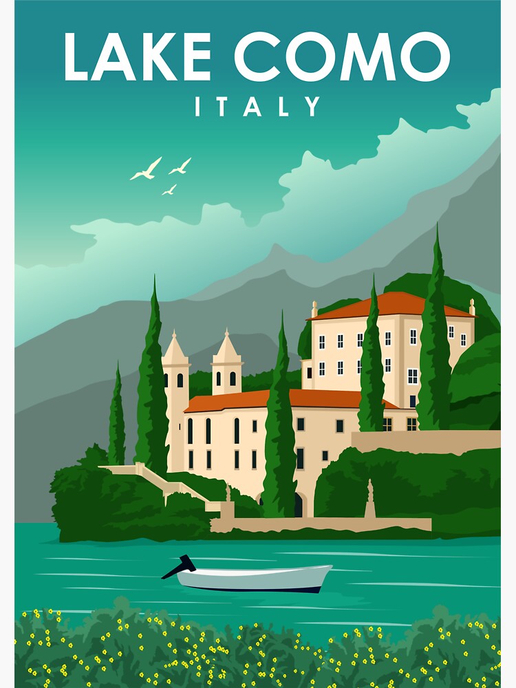 "Lake Como Italy Vintage Minimal Retro Travel Poster" Sticker for Sale ...