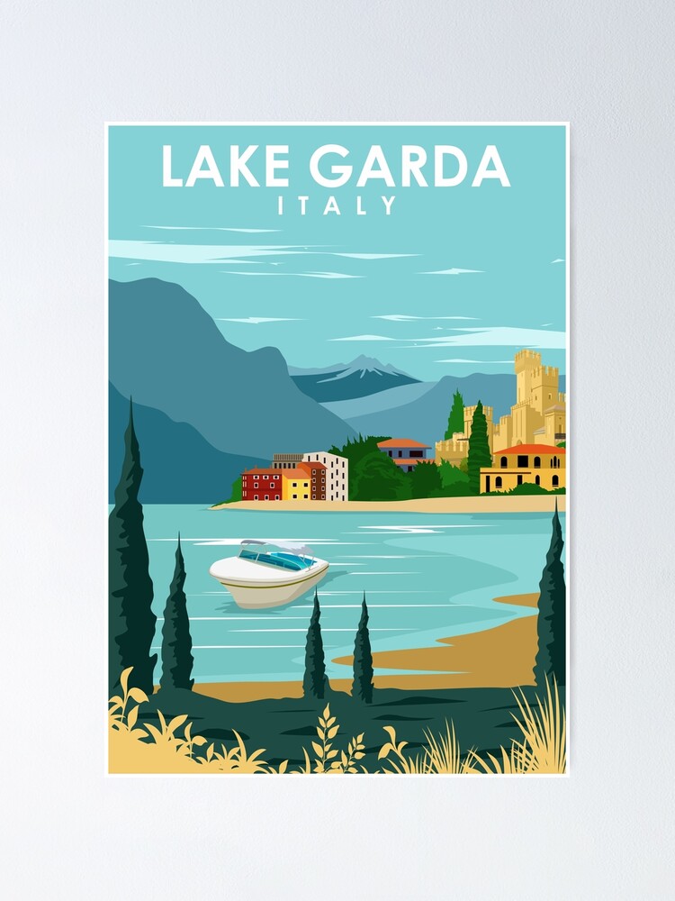 "Lake Garda Italy Vintage Minimal Retro Travel Poster" Poster for Sale ...