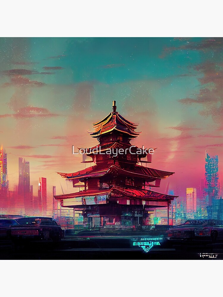 "Futuristic Otherworldly Cyberpunk Japanese Temple " Art Print for Sale ...