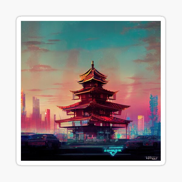 "Futuristic Otherworldly Cyberpunk Japanese Temple " Sticker for Sale ...