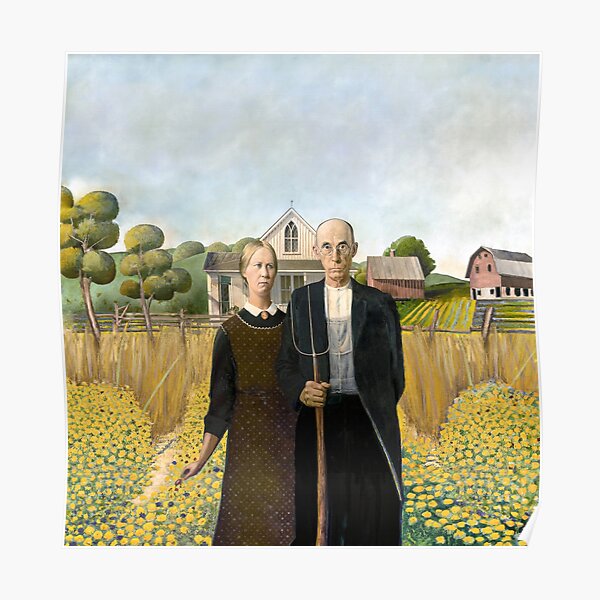 "American Gothic by Grant Wood - Extended" Poster for Sale by Mamalead ...