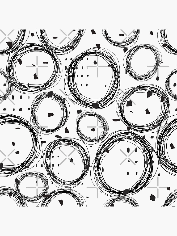 "Contemporary Retro Circles Pattern Graphic. Black And White Hand Drawn Doodle Circle Pattern ...
