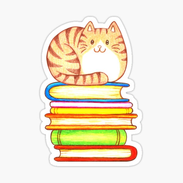 "Cat and Books" Sticker for Sale by felyne-kitty | Redbubble