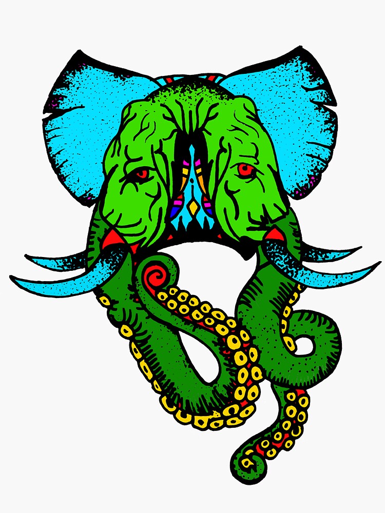 "Elephant psychedelic octopus elefante psicodelico polvo" Sticker for ...