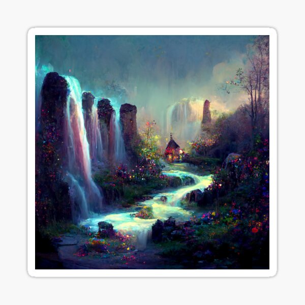 "Magical Waterfall" Sticker for Sale by Ethereal-Realms | Redbubble