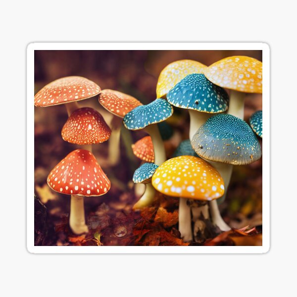 "Mushrooms RYB tricolor" Sticker for Sale by paintdust | Redbubble