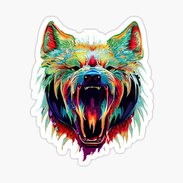 "Angry Vibrant Wolf" Sticker for Sale by PoormanToast | Redbubble