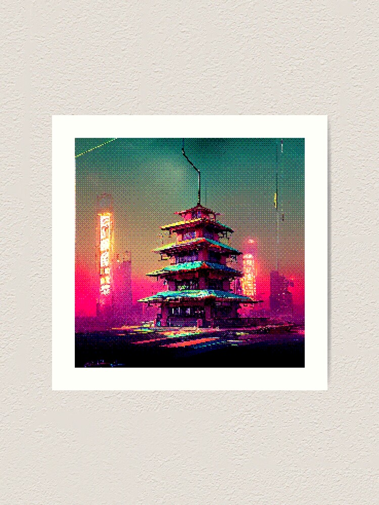 "Pixel Art 8-Bit Futuristic Cyberpunk Temple" Art Print for Sale by ...