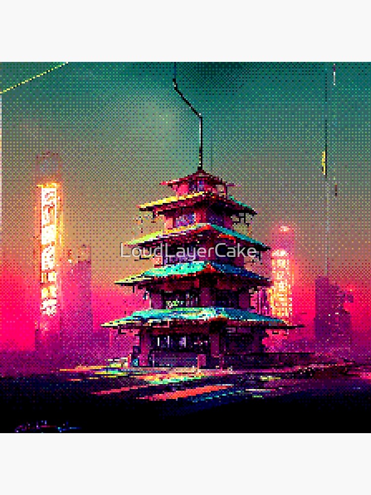 "Pixel Art 8-Bit Futuristic Cyberpunk Temple" Art Print for Sale by ...