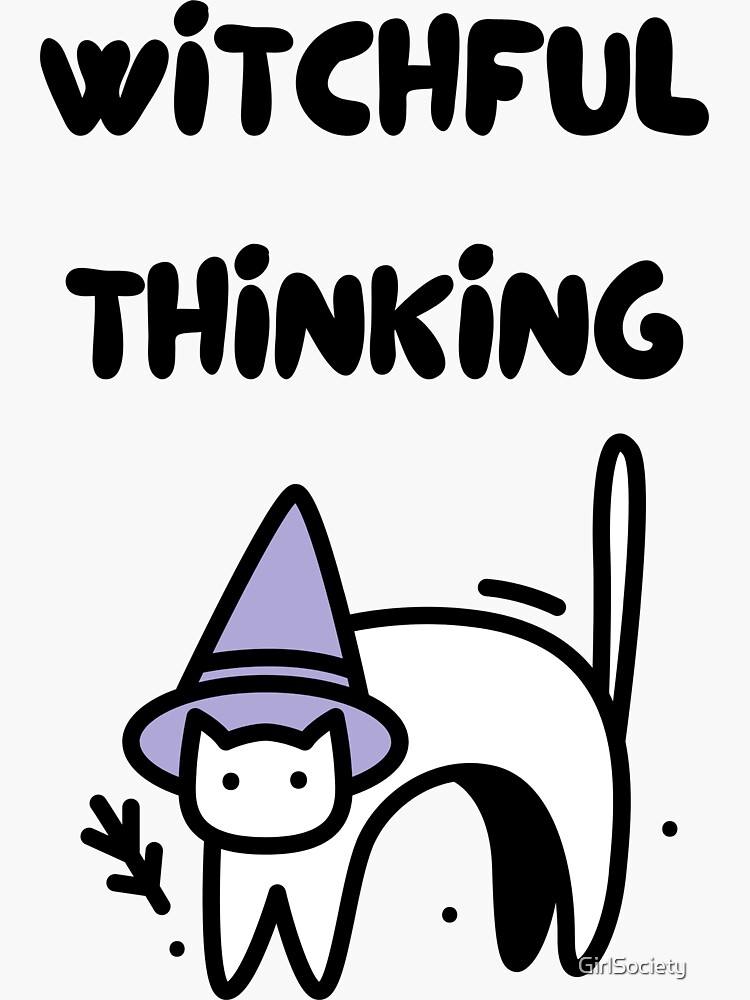 "Witchful Thinking | Cute Chibi Outlined Frightened Cat With Witch Hat ...