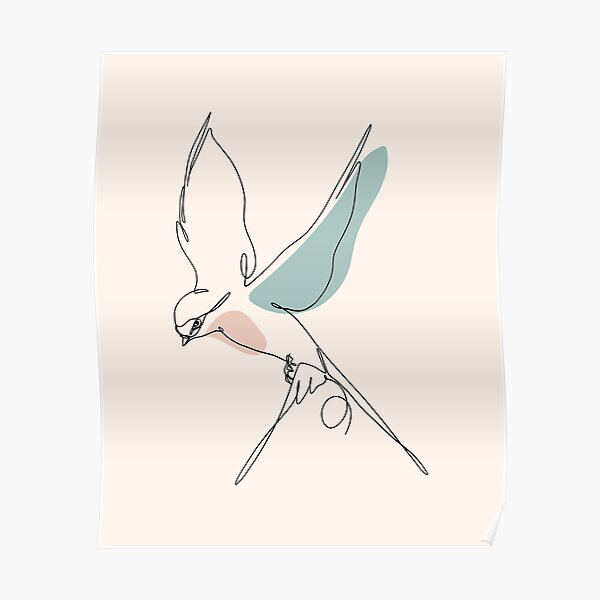 "Flying Bird outline drawing - one line art" Poster for Sale by ...