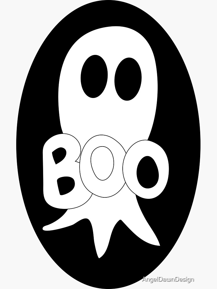 "Cute ghost cartoon with BOO text " Sticker for Sale by AngelDawnDesign ...