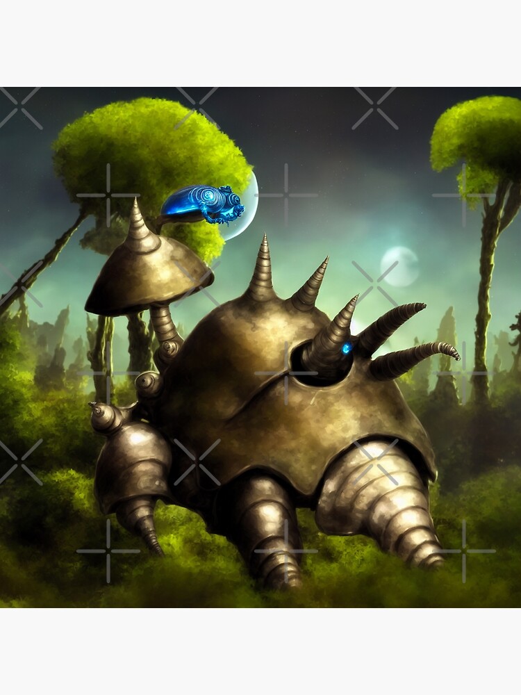 " A spiky alien battlesnail with a trunk and umbrella antenna in alien ...