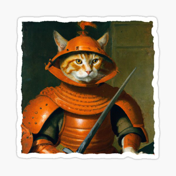 "Portrait of a Royal Orange Cat in Knight Armor" Sticker for Sale by ...