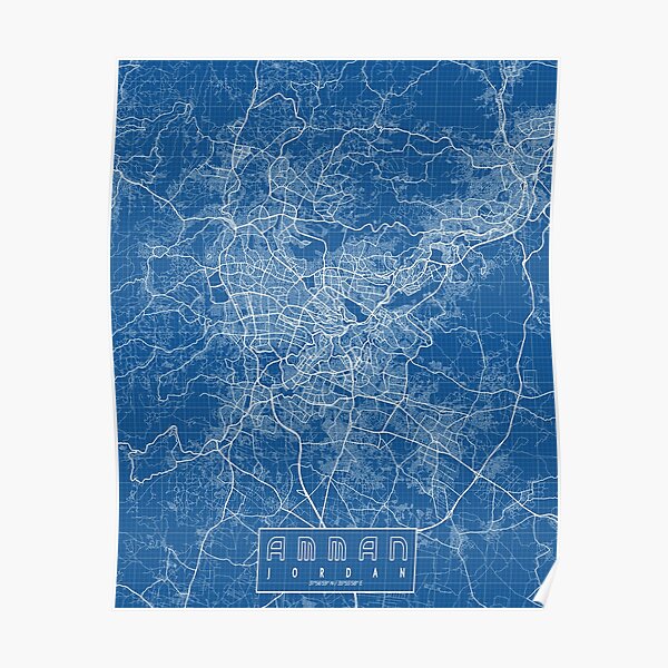 "Amman City Map of Jordan - Blueprint" Poster for Sale by deMAP | Redbubble