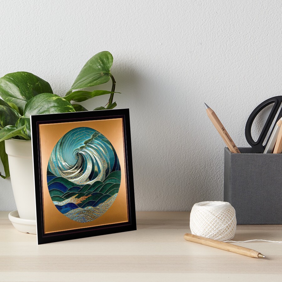 "Ocean Wave Scene with Gold Leaf Frame - Mosaic Inlay" Art Board Print ...