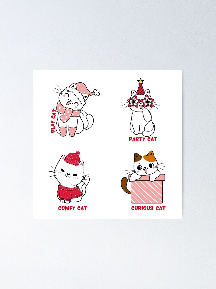 "Cute Christmas cats sticker sheet" Poster for Sale by dizajnove ...