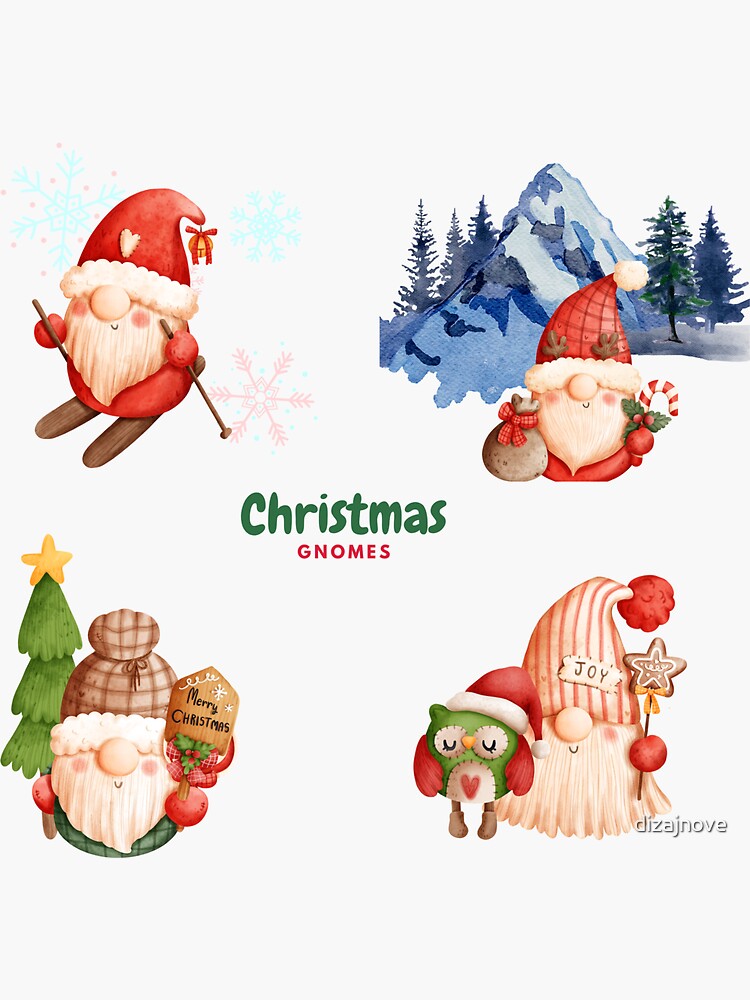 "Christmas gnomes sticker sheet" Sticker for Sale by dizajnove | Redbubble