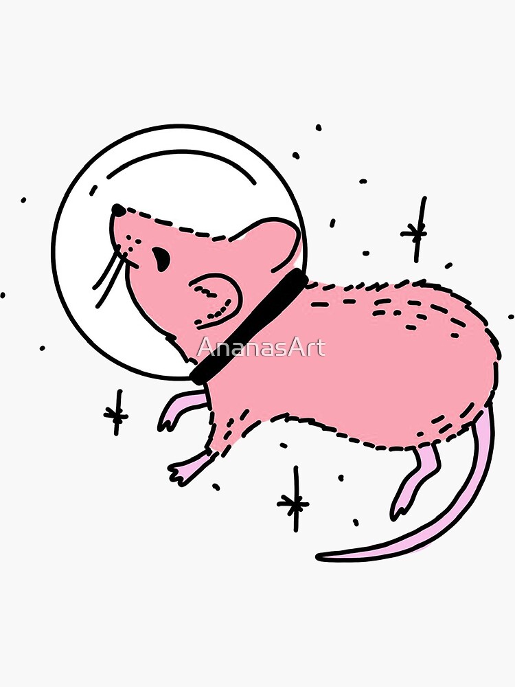 "cute peachy pink rat astronaut floating in space cute gift" Sticker ...