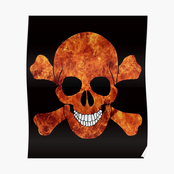 "Orange Flaming Skull And Crossbones" Poster for Sale by Atteestude ...
