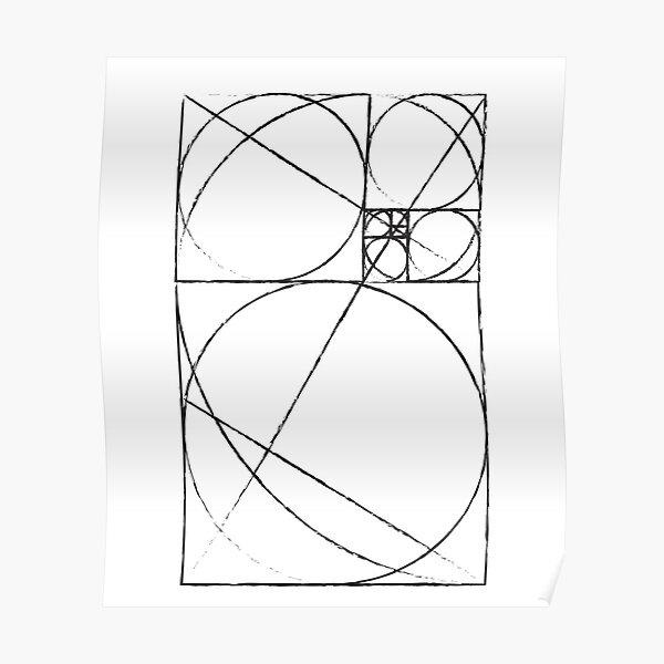 "Golden Ratio Spiral Fibonacci Sequence Circles and Squares" Poster for ...
