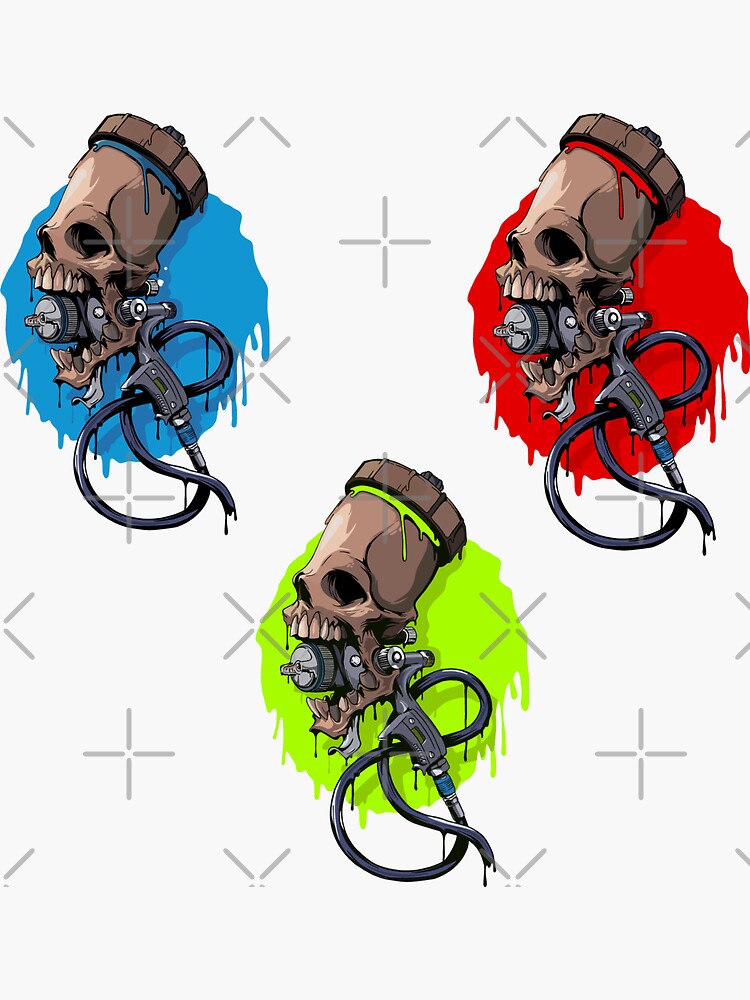 "Skull Spray Gun Set" Sticker for Sale by OnlyCoolDesigns | Redbubble