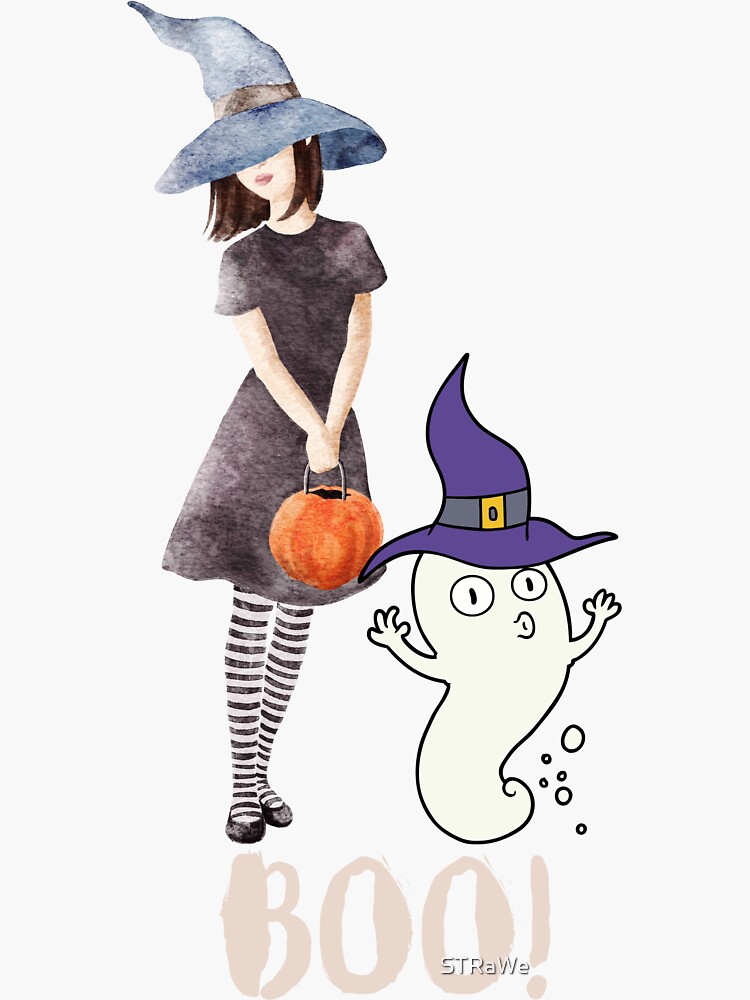 "Halloween Witch, scary boo and evil pumpkin " Sticker for Sale by ...