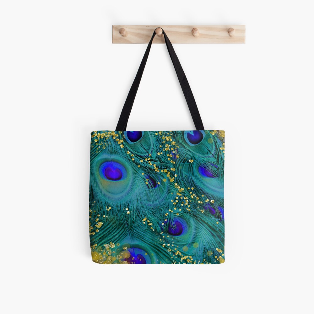 Dreamy Peacock Feathers Teal And Purple Glimmering Gold Tote Bag