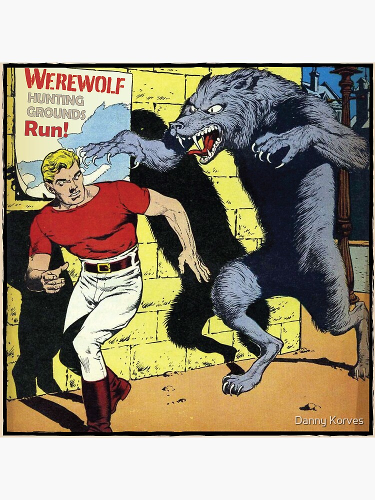 "Werewolf Hunting Grounds, Run! (Golden Age Comic Book Art) " Greeting ...