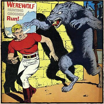 "Werewolf Hunting Grounds, Run! (Golden Age Comic Book Art) " Greeting ...