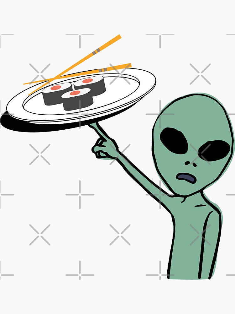 "Alien Carries Sushi Plate" Sticker for Sale by studiofestival | Redbubble