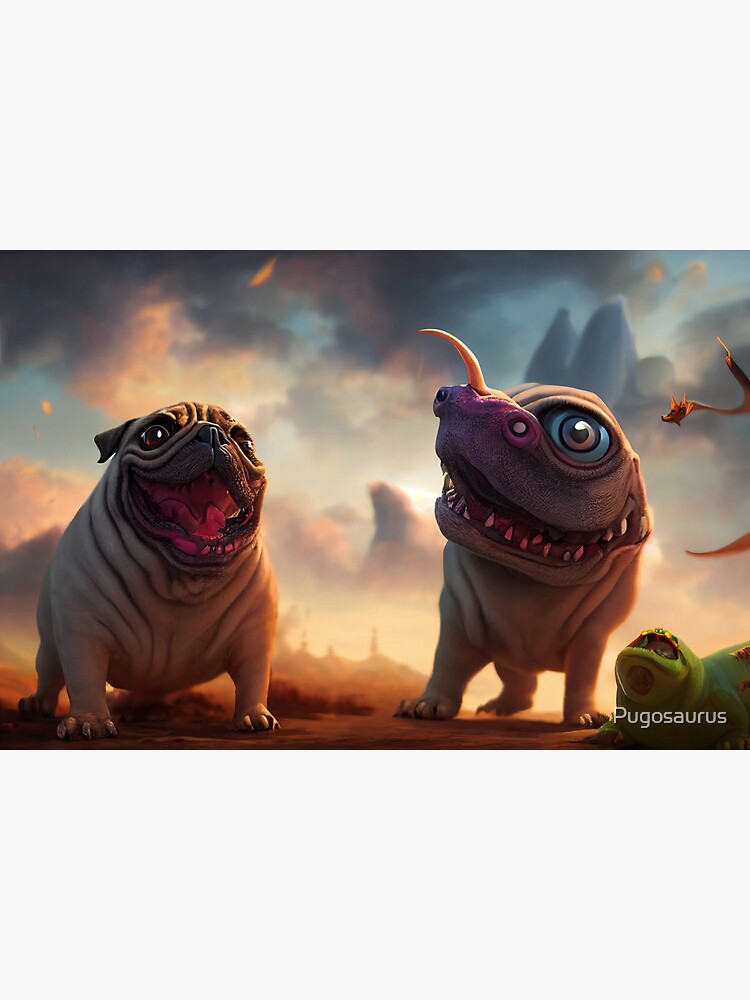 "Izzy and Duffy the Pugosaurus" Sticker for Sale by Pugosaurus | Redbubble