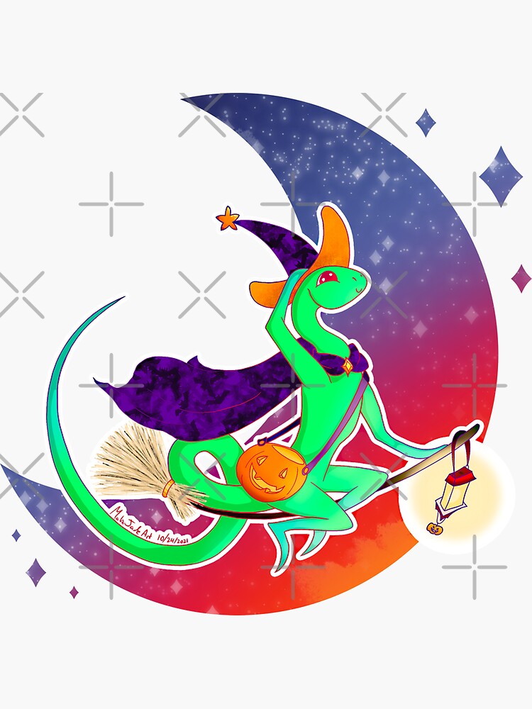 "Happy Moon Broom Ride" Sticker for Sale by MaliaJade-Art | Redbubble