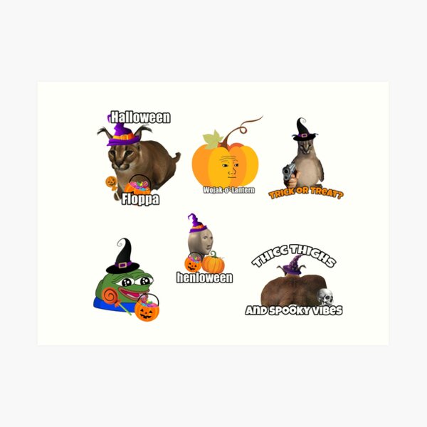 "Halloween Meme Sticker Pack Sheet Compilation - Big Floppa, Wojak ...