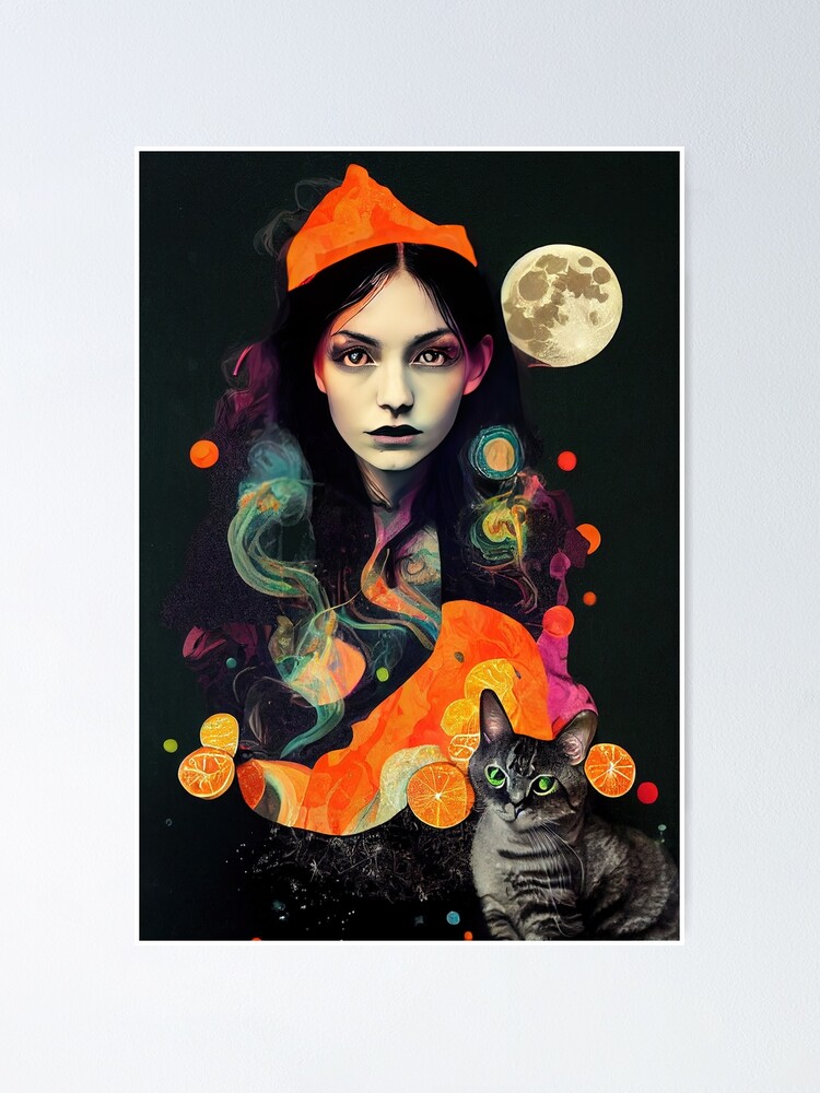 "Witch Magic Full Moon Cat" Poster for Sale by MaribouLatour | Redbubble